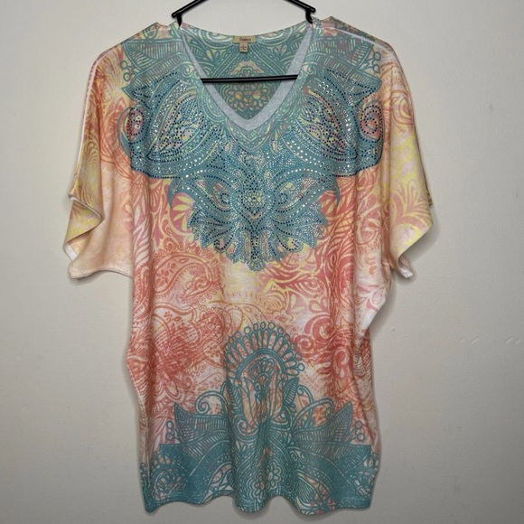 Reba | Tops | Reba Y2k Vtg Top Womens Large Short Sleeves Paisley ...
